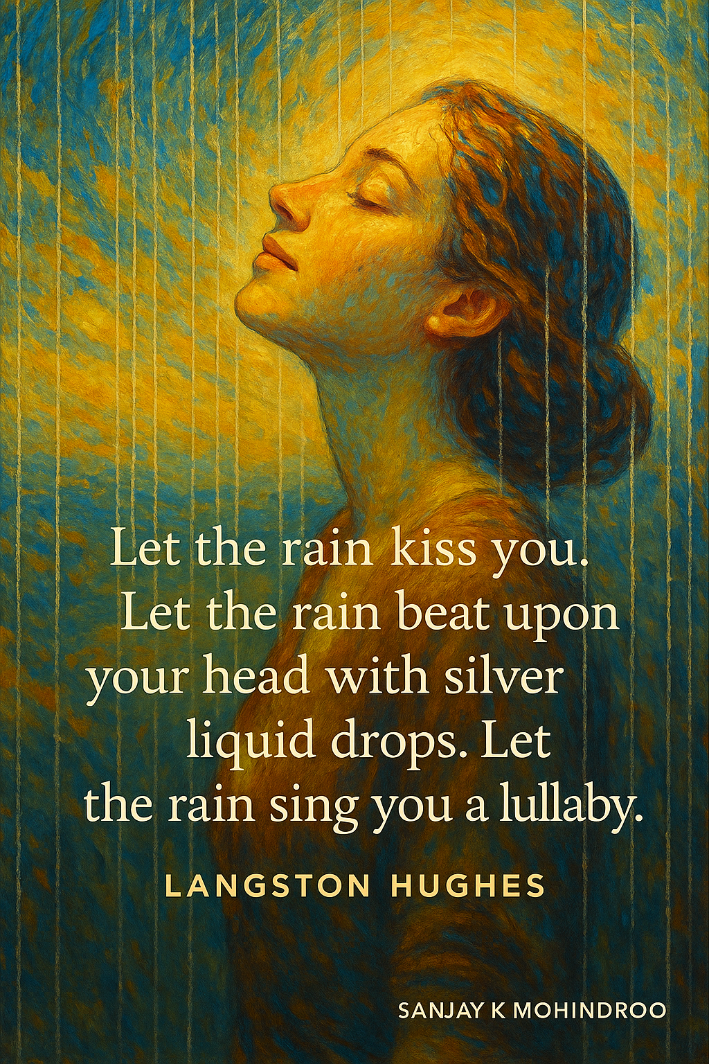 “Let the rain kiss you. Let the rain beat upon your head with silver ...