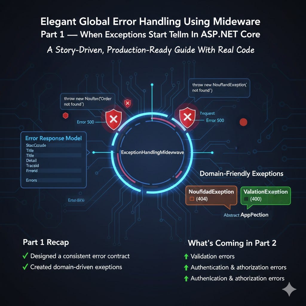 Elegant Global Error Handling Using Middleware In ASP.NET Core | by Mori | Jan, 2026 | Medium