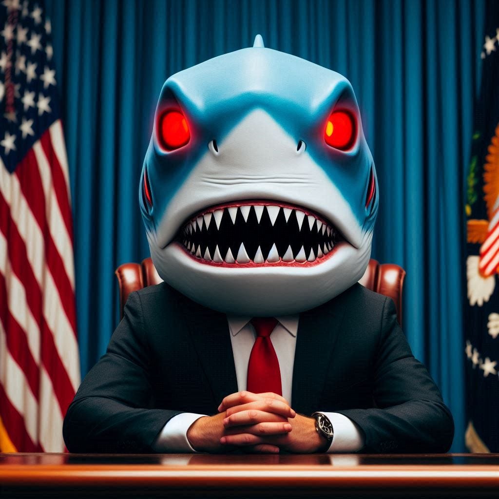 Calling All Sharks To The White House | by Lora J. Satirica | The Satirical Papers | Jun, 2024 ...