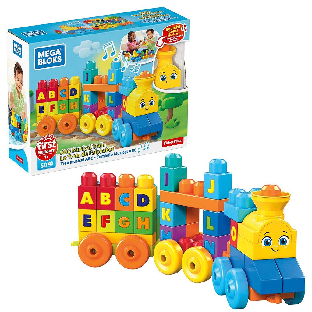 Mega Bloks ABC Musical Train 50 Pieces Set, Building & Construction Toy ...