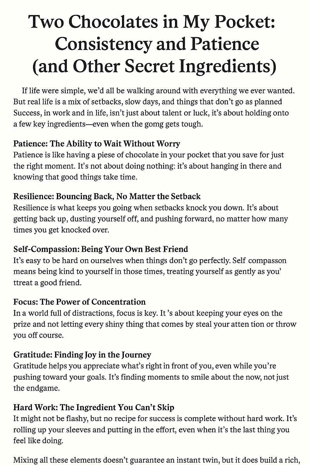 TWO CHOCOLATES IN MY POCKET: CONSISTENCY AND PATIENCE (…AND THE SECRET ...