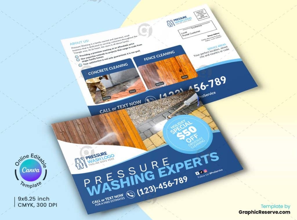 Pressure Washing Experts Canva Postcard Design - Heropik - Medium