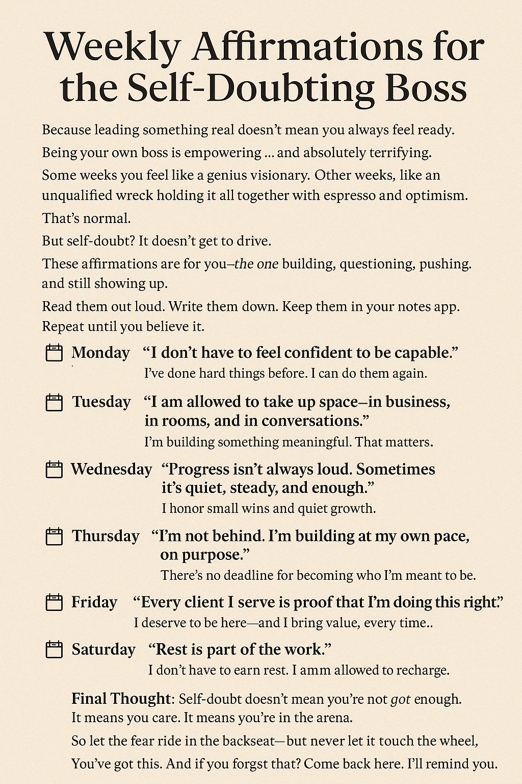 Weekly Affirmations for the Self-Doubting Boss | by Ian Terry | Apr ...