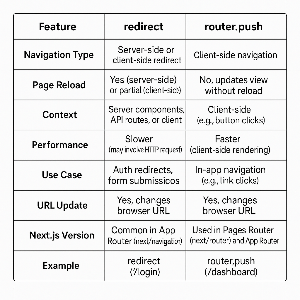 Redirect vs. Router.push in Next.js | by Avinash kumar | Medium