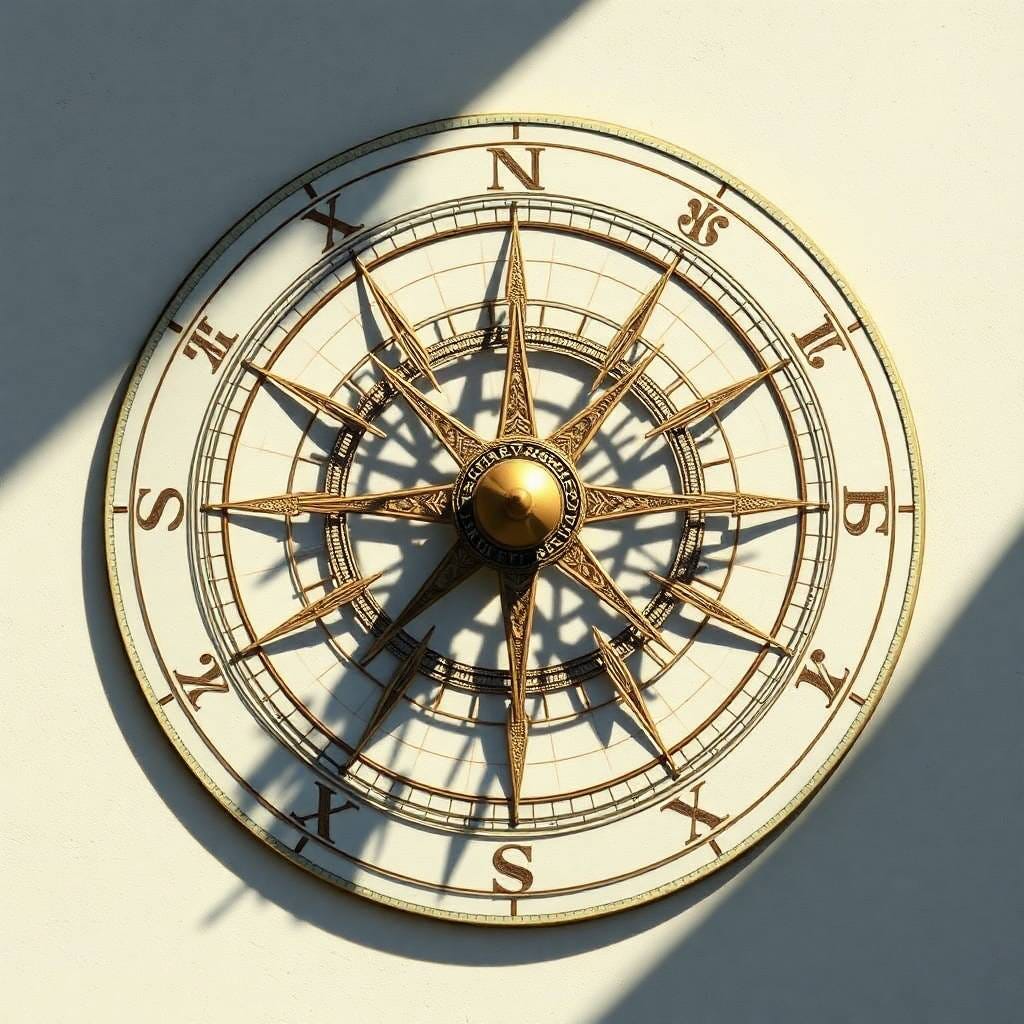 An intricate sundial casting multiple overlapping shadowsProject ...