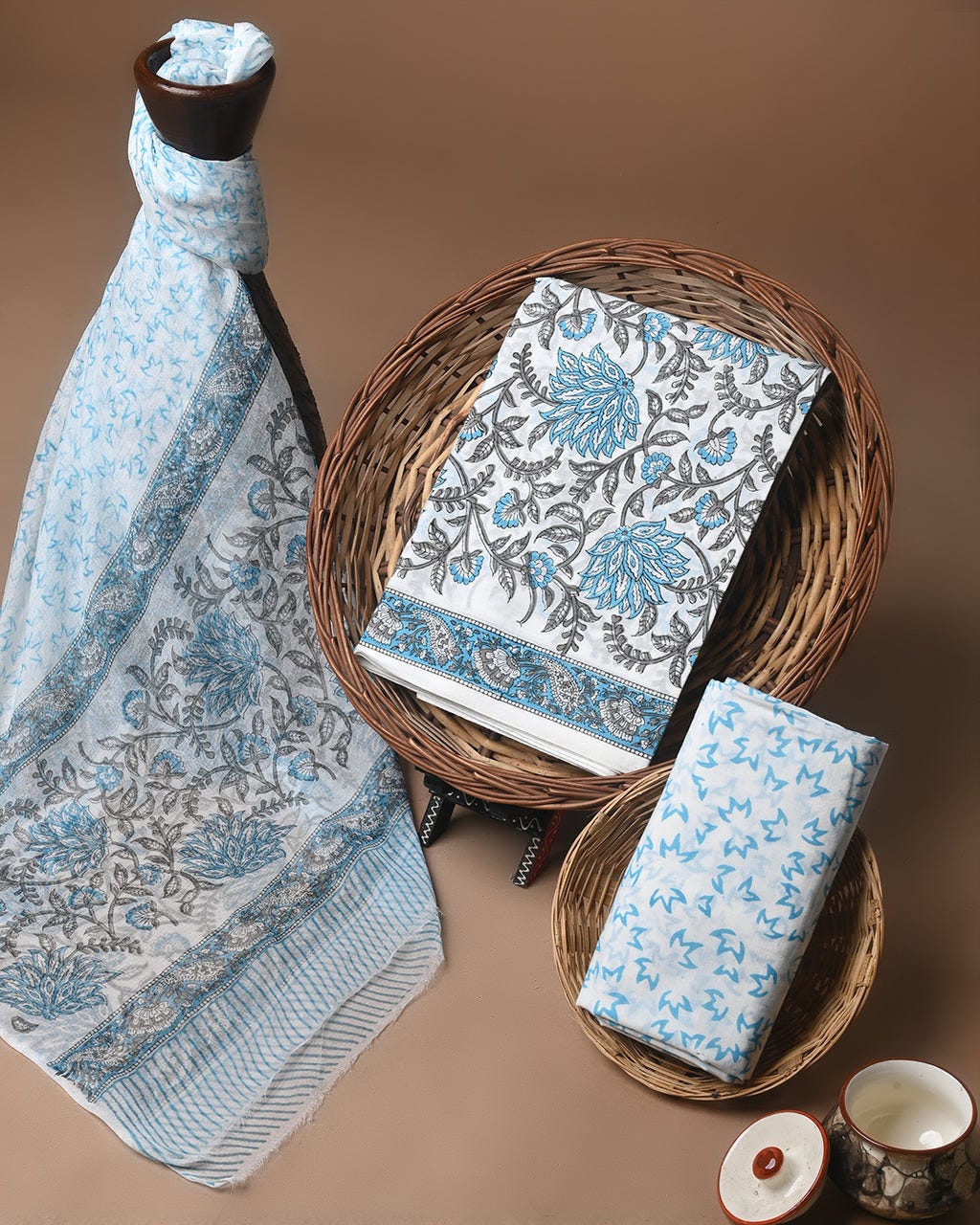 New Sanganeri Rapid Printed Cotton Suit With Chiffon Dupatta - chavi ...