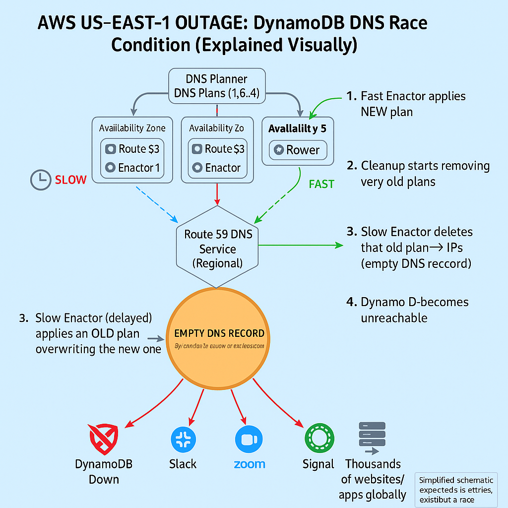 AWS Outage explained Visually. In October 2025, us‑east‑1 saw a rare ...