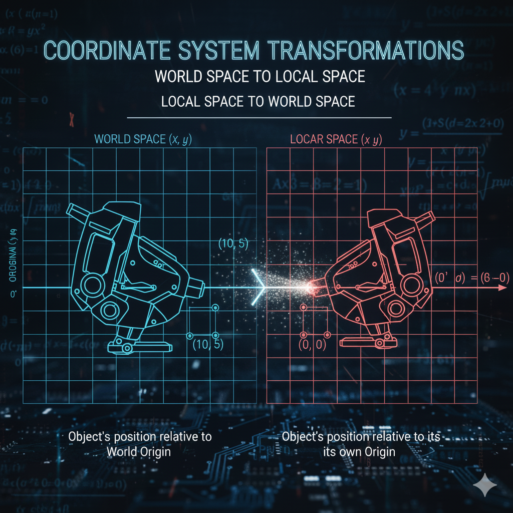 Coordinate system transformation. An origin and a basis represent a ...