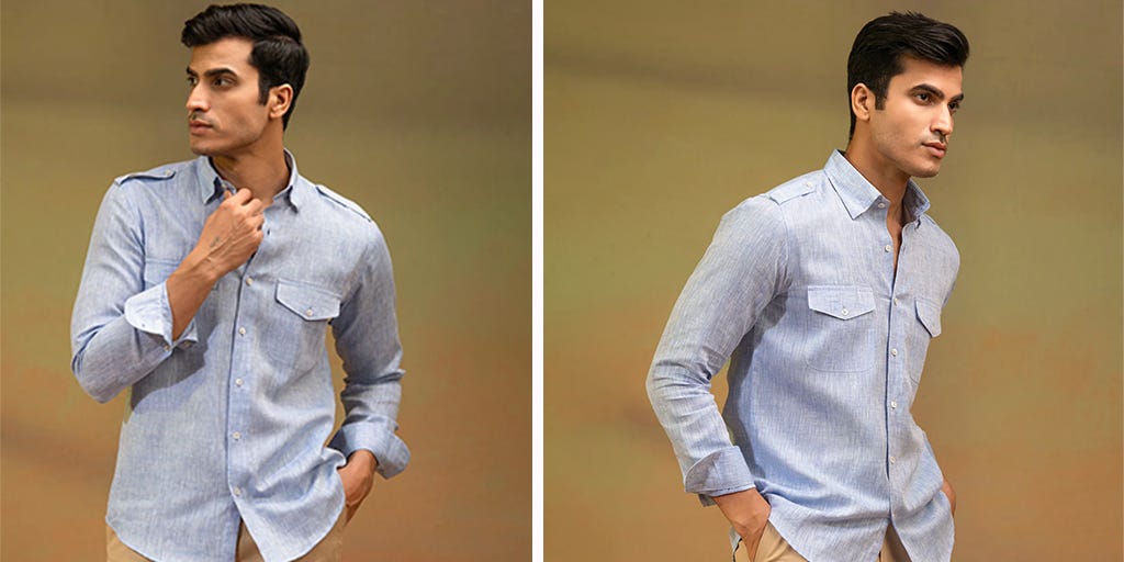 Timeless Elegance: The blue linen shirt seamlessly blending style and ...