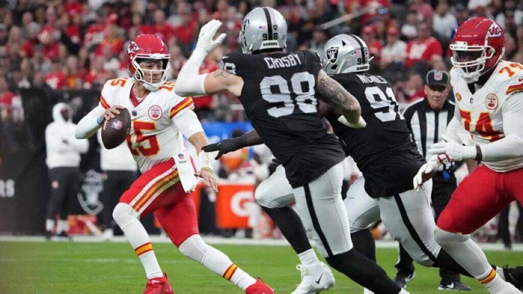 Chiefs quarterback Patrick Mahomes is stunningly upset by the Raiders ...