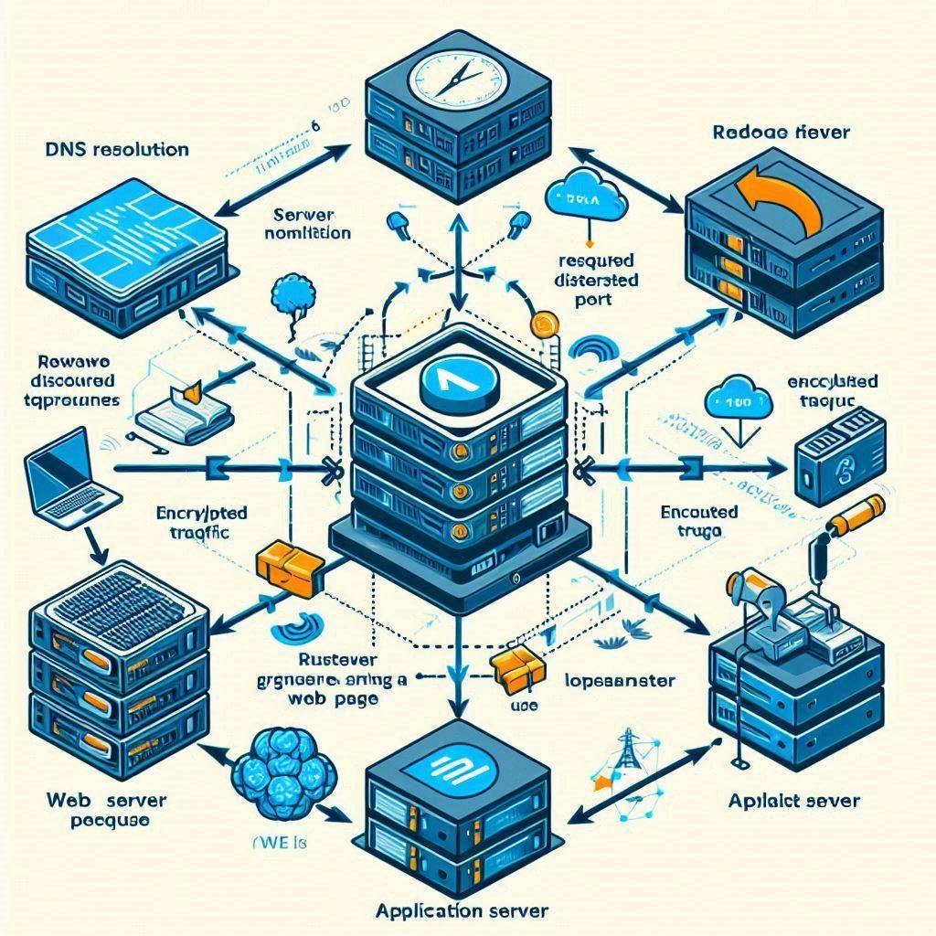 Diagram illustrating the flow of a web request including DNS resolution ...