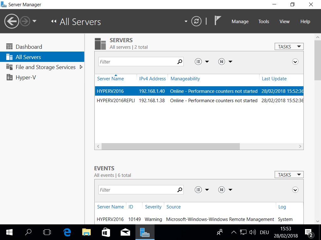 Setup 2 Hyper-V 2016 Servers, enable Hyper-V Replica with self-created ...