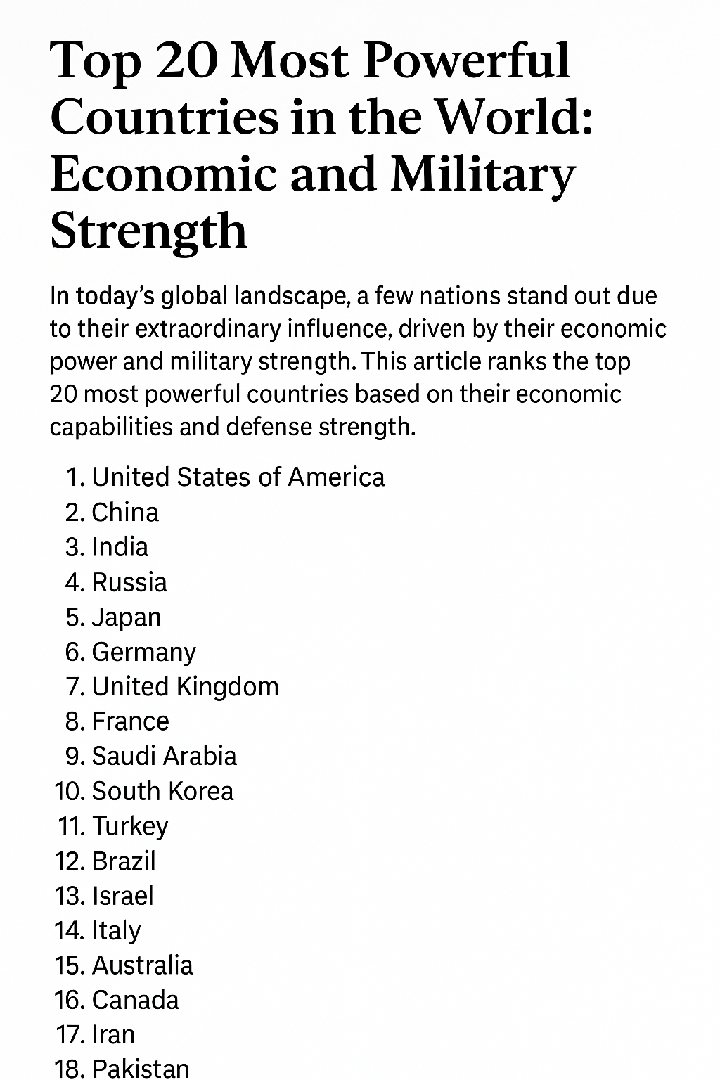 Top 20 Most Powerful Countries in the World: Economic and Military ...