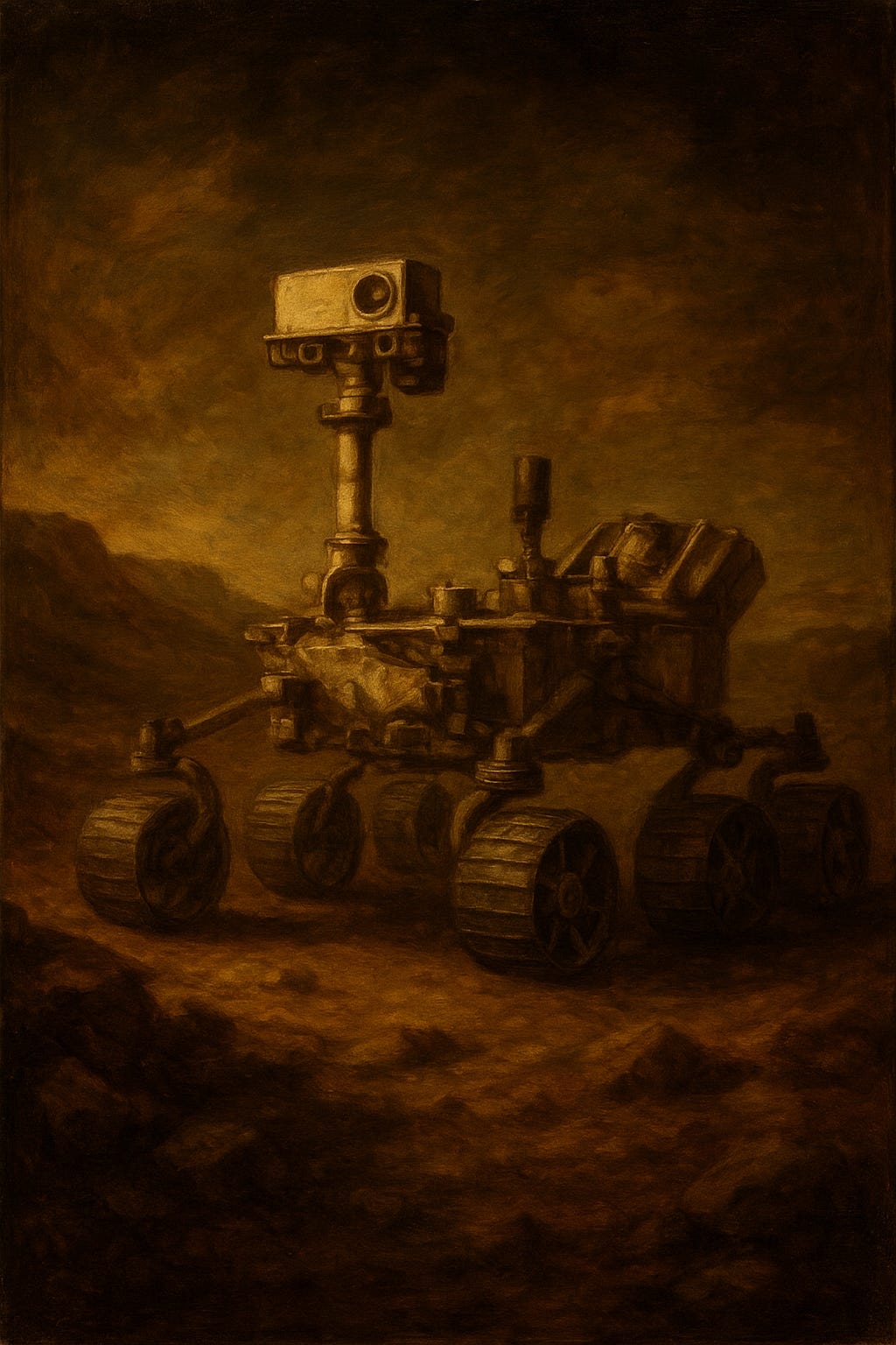 . (Renaissance-style painting of a Mars rover. Use techniques like ...