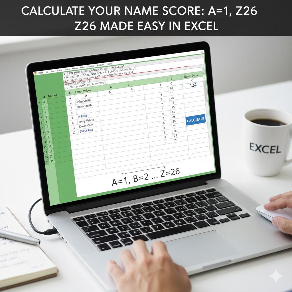 How to Calculate Your Name Score in Excel Using A = 1 and Z = 26 | by ...