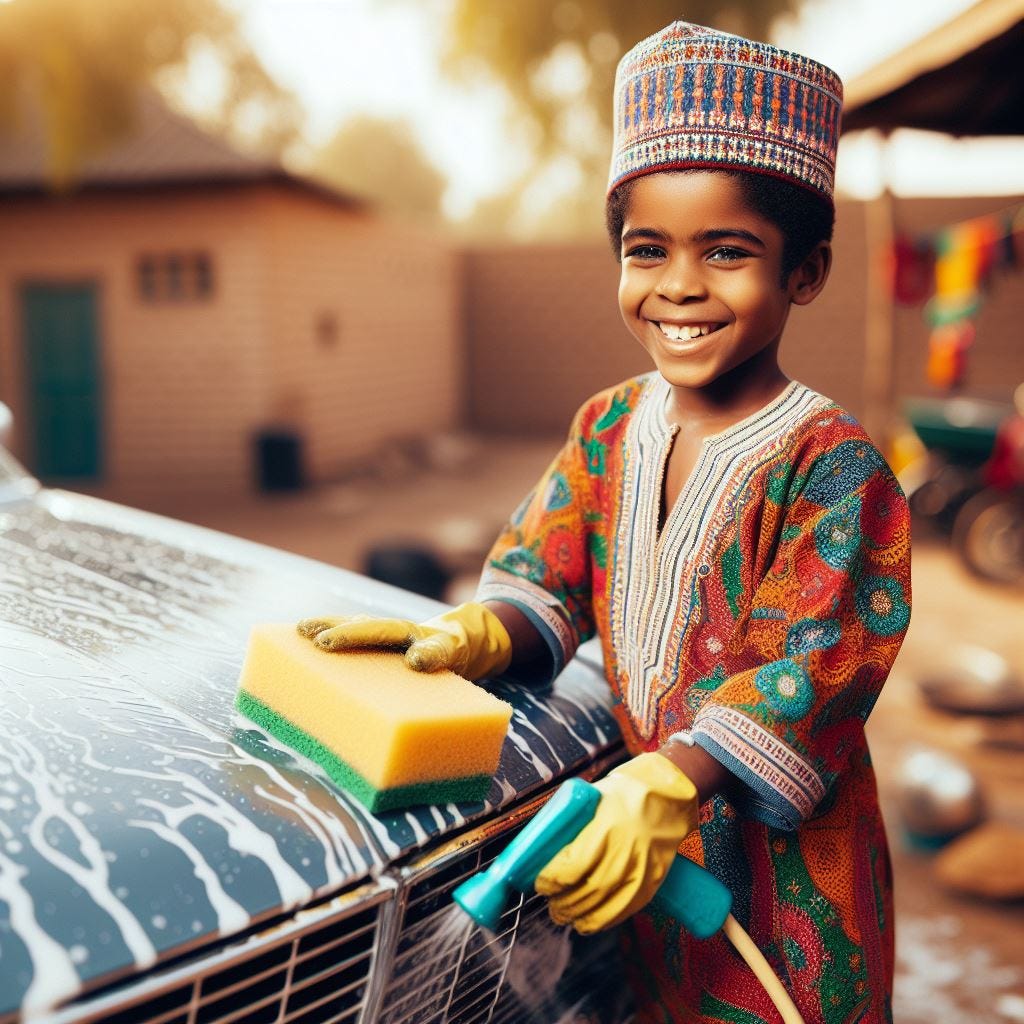 Happy Hausa Washing a Car to earn School Fees - basyru ahmad - Medium