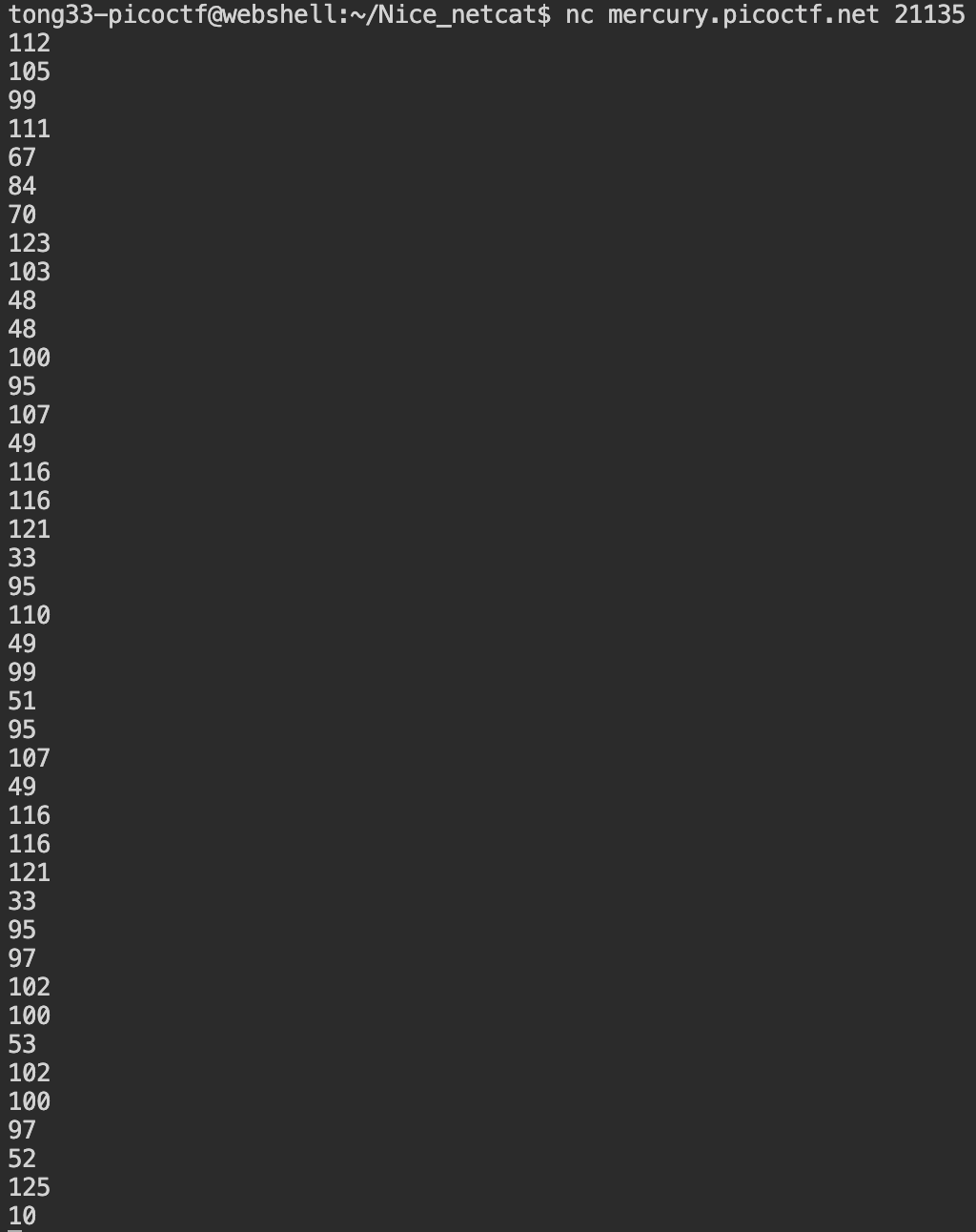 picoCTF — Nice netcat… - 章魚 - Medium
