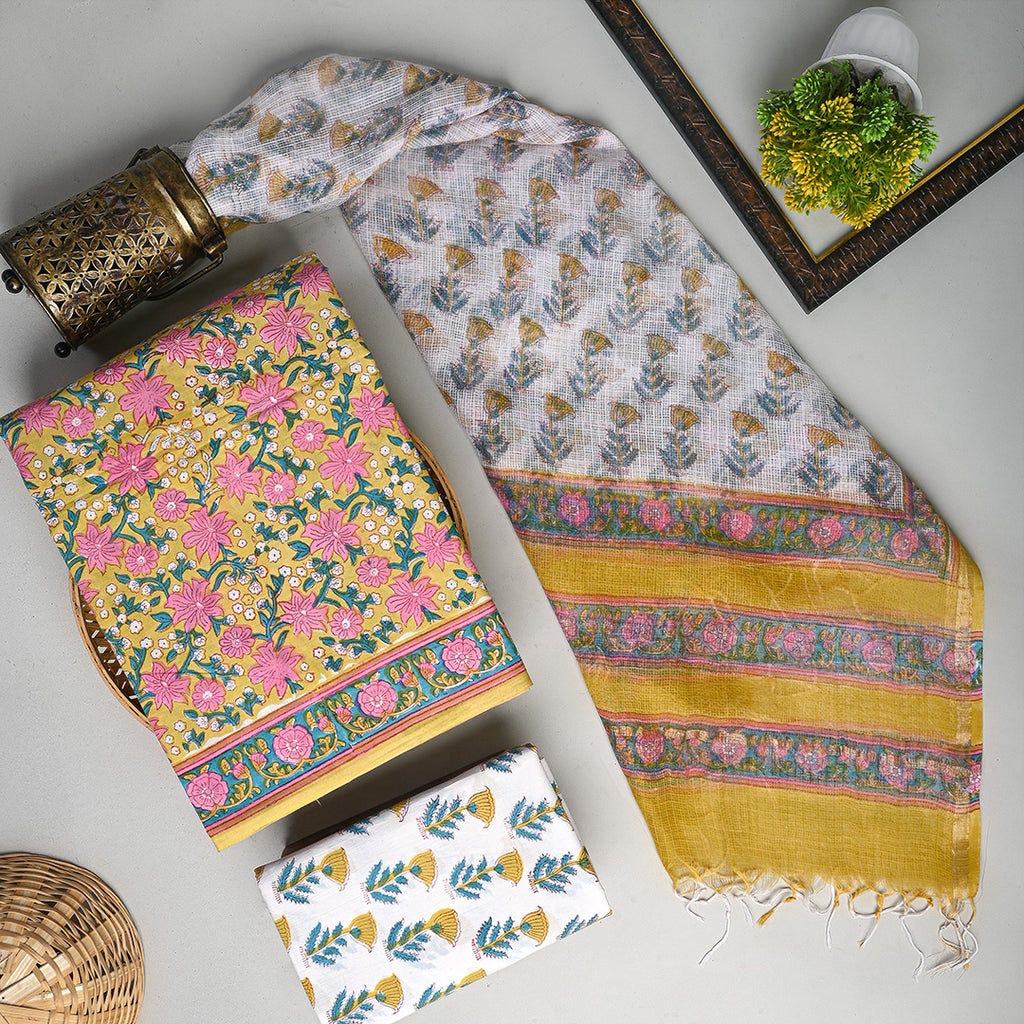 Exclusive Hand Block Print Cotton Suit With Kota Dupatta Cfcotko50 ...