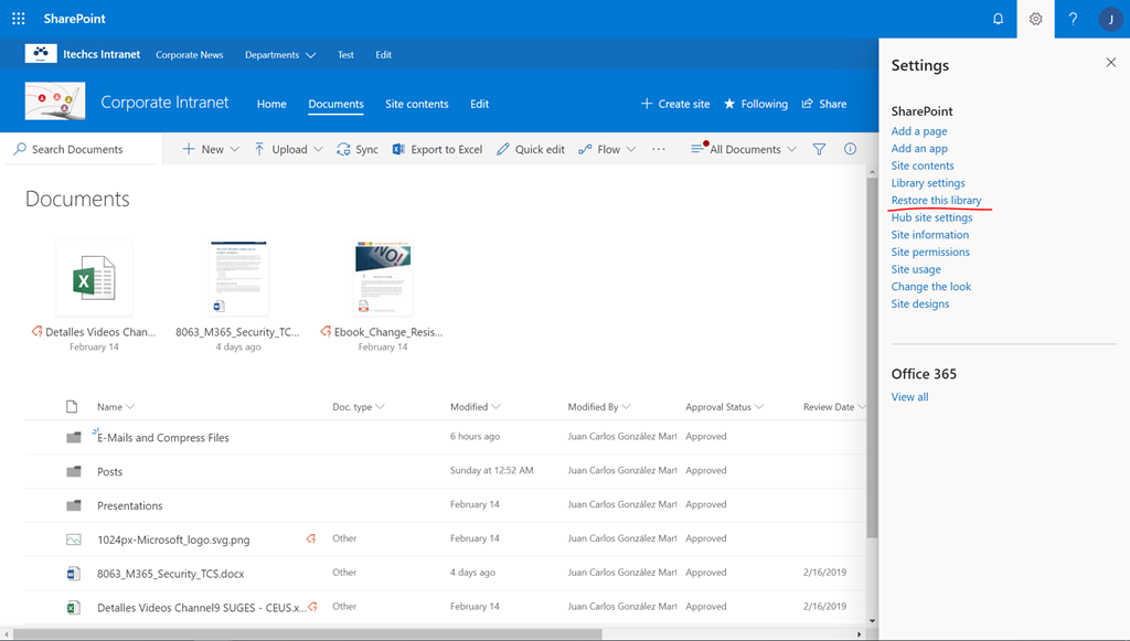 New “Restore this library” feature in SPO | by Juan Carlos González ...
