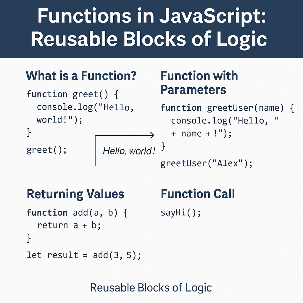 Functions in JavaScript: Reusable Blocks of Logic | by Salawudeen rilwan | Jun, 2025 | Medium