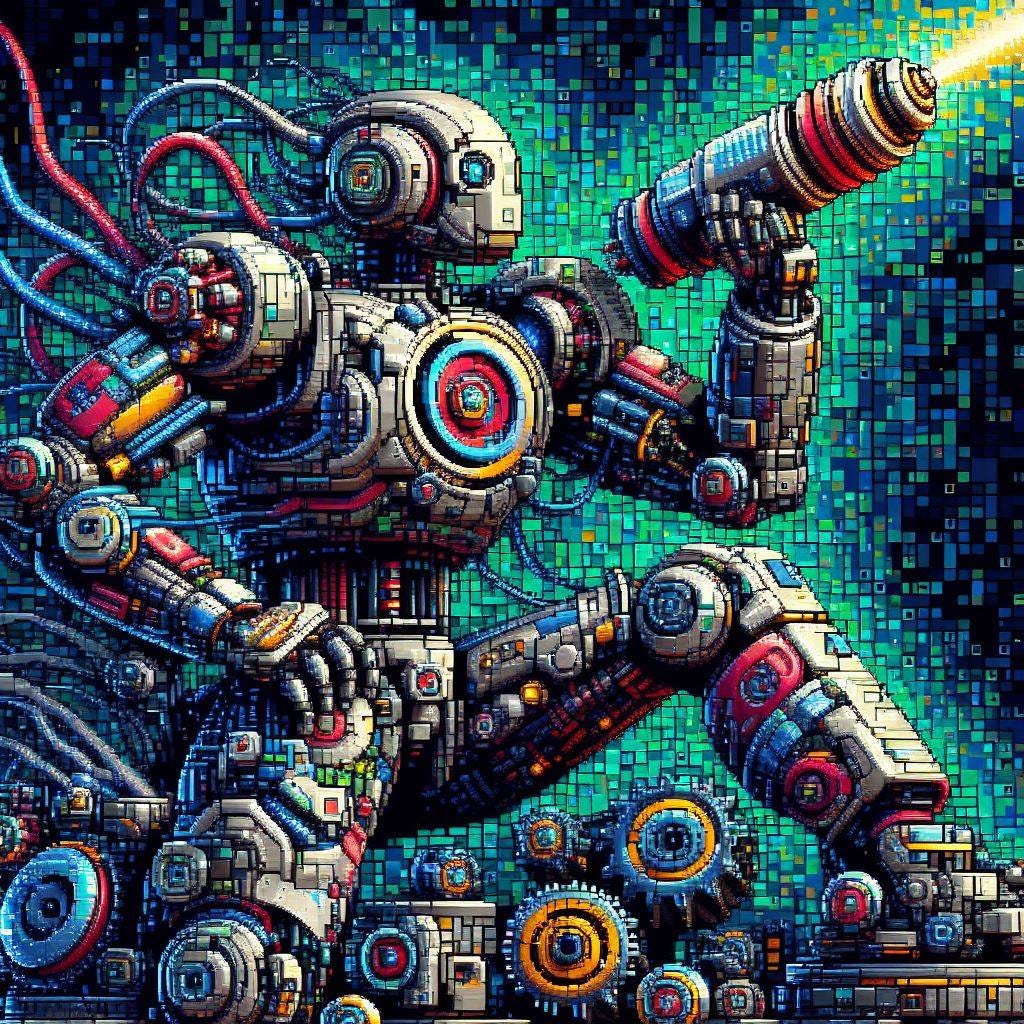 Obra De Arte Arte Digital Robot Onipresente Ilustrações, Vetores E