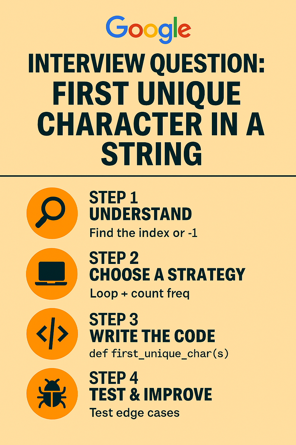 🧠 Google Interview Question: Find the First Non-Repeating Character in a String | by Md Johirul ...