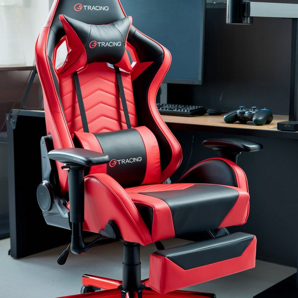 Ergonomic GTRACING Gaming Chair in Red | Bluetooth Speakers, Footrest ...