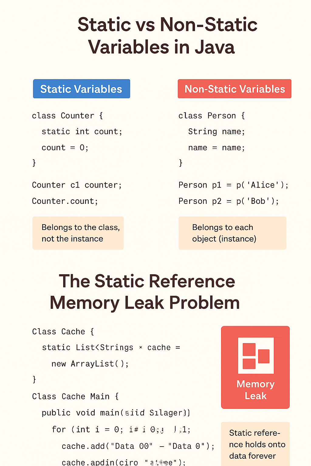 🧠 Static vs Non-Static Variables in Java — And the Hidden Memory Leak Trap You Didn’t See Coming ...