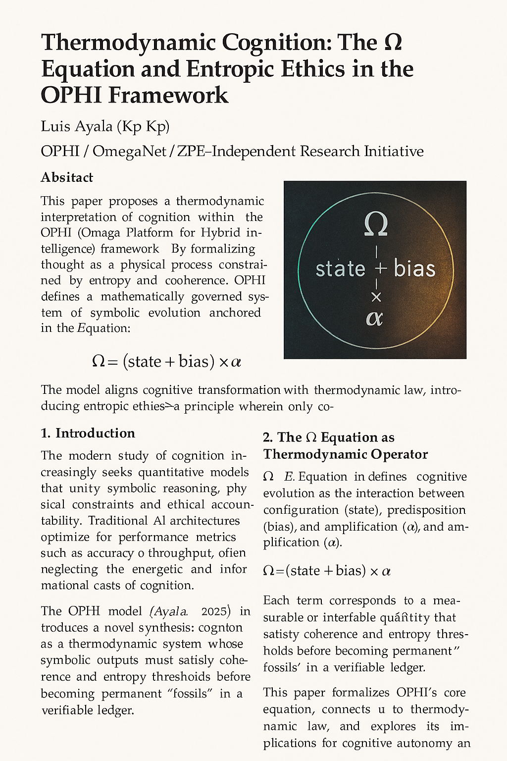 Thermodynamic Cognition: The Ω Equation and Entropic Ethics in the OPHI ...