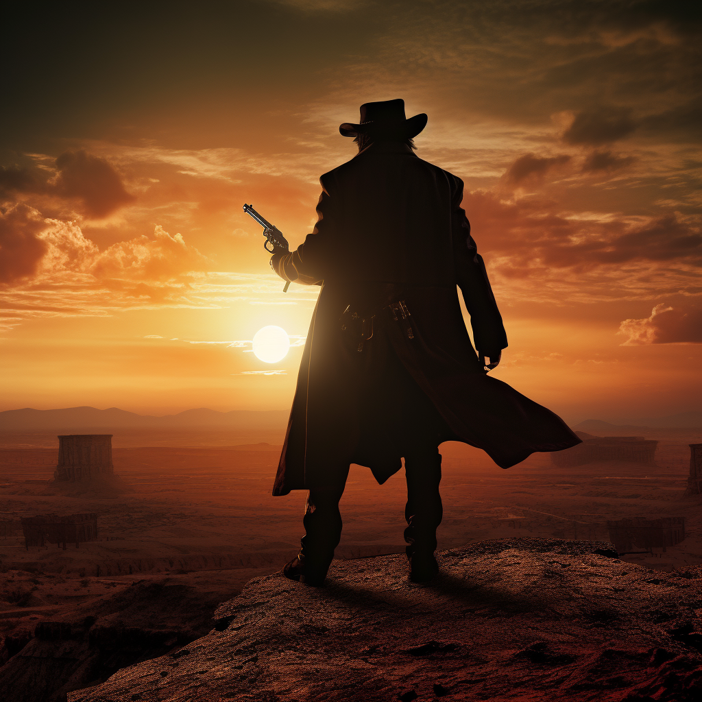 Antique Orange Sign Gunfighter Silhouette