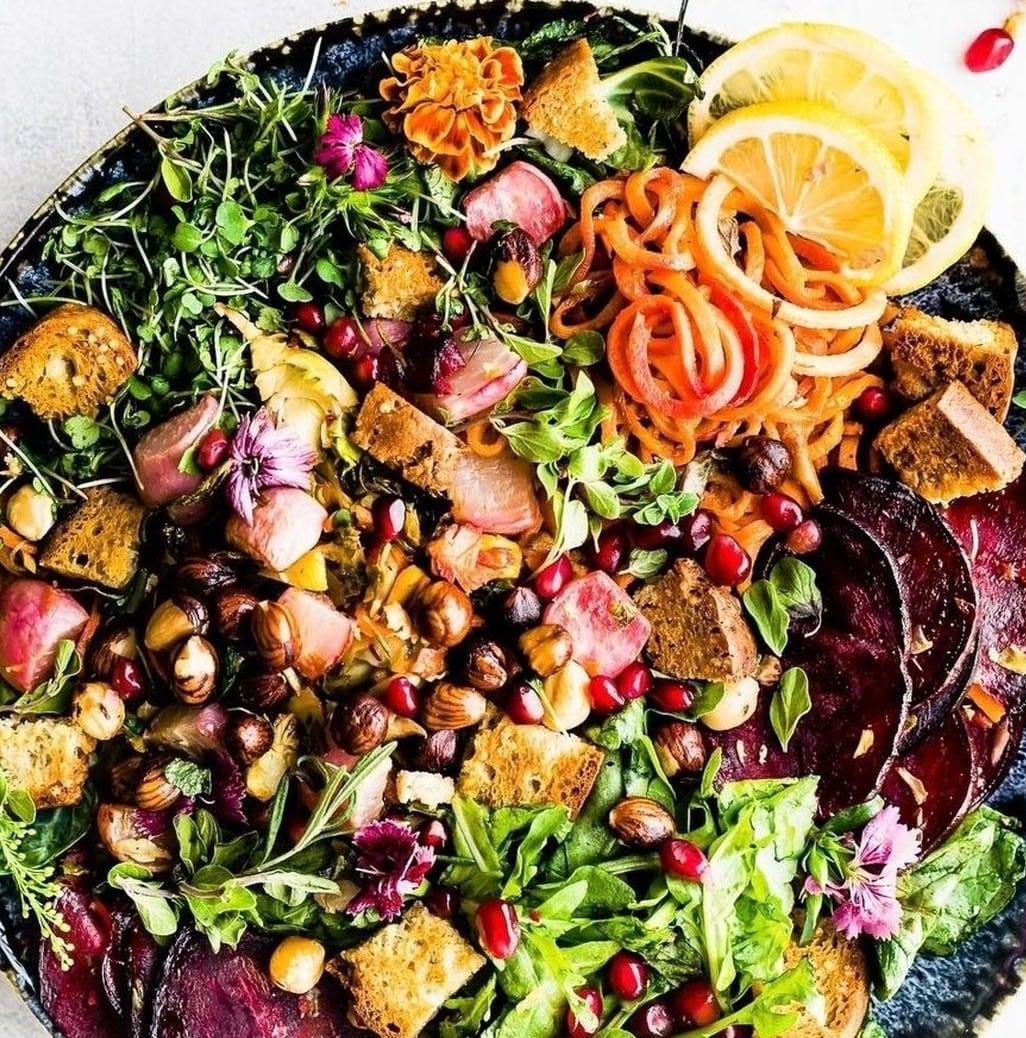 Harvest Delight Bowl: Mixed Greens with Sweet Potatoes and Pomegranate ...