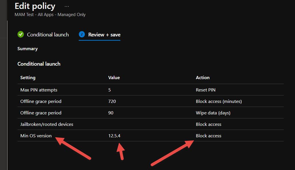 Intune Application Protection Policy — MAM Conditional Launch. Block ...