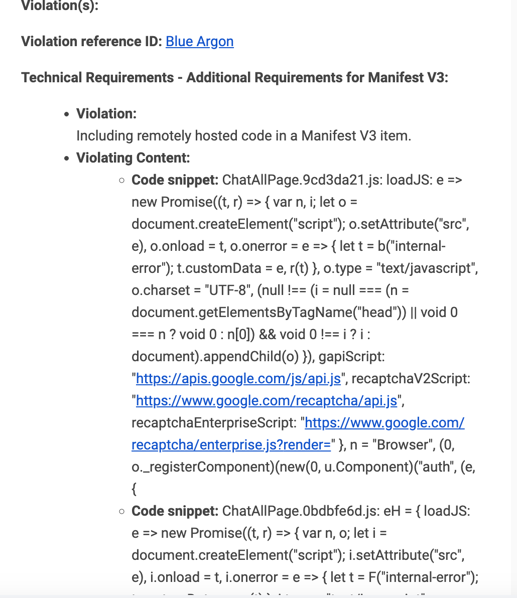 Web Store Violation(solution for Firebase Auth): Blue Argon Including remotely hosted code in a ...