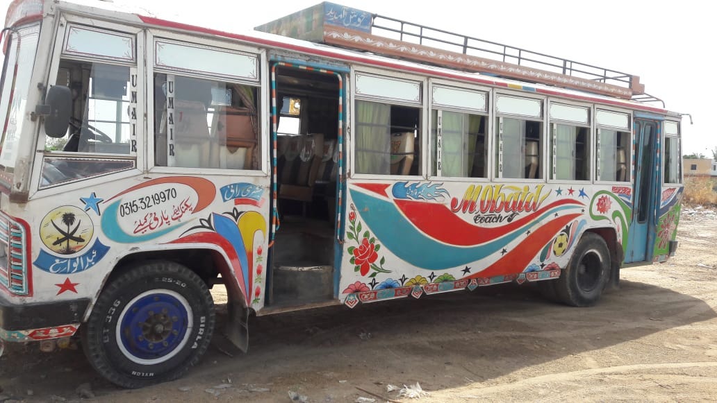 This is Pakistani bus. Its space is about 60 people. Sometimes the ...