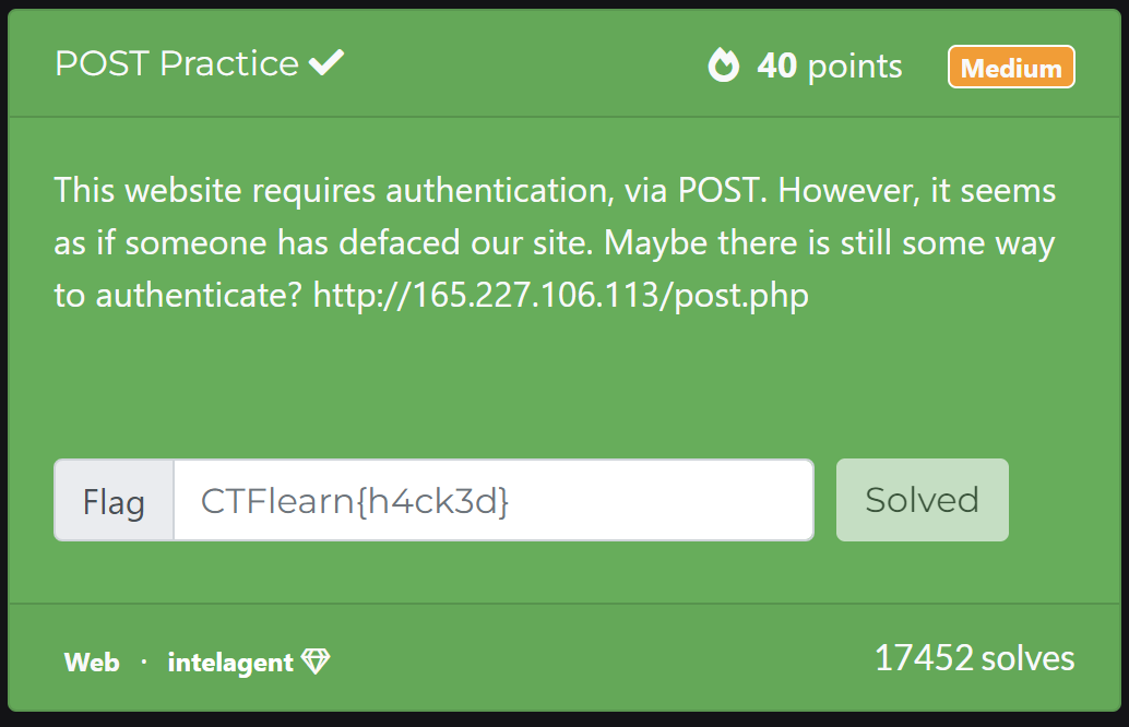 POST practice writeup — CTFlearn. CTFlearn is a very fun and informative… | by Zachize | Medium
