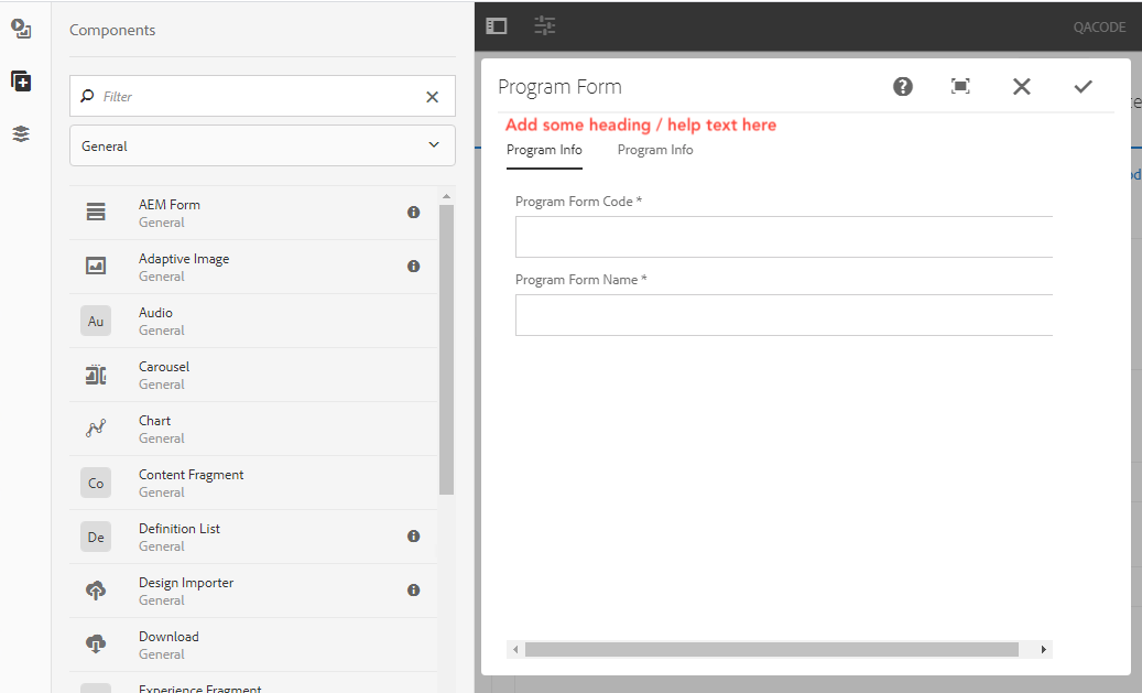 Heading in AEM Component Dialog. This article details the how-to add a… | by Suren K | Adobe ...