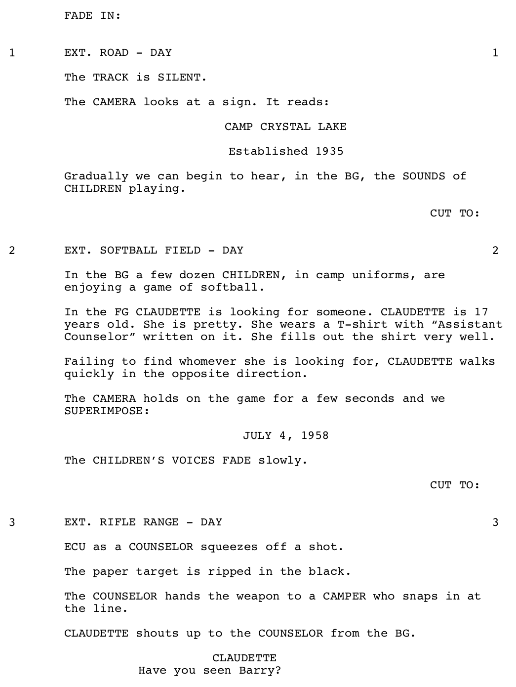 Page One: “Friday the 13th” (1980) | by Scott Myers | Go Into The Story