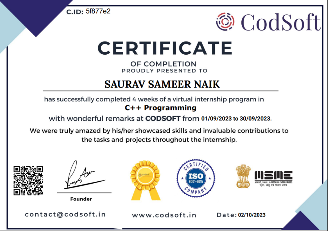 My Virtual C++ Internship experience at CodSoft | by SAURAV | Medium