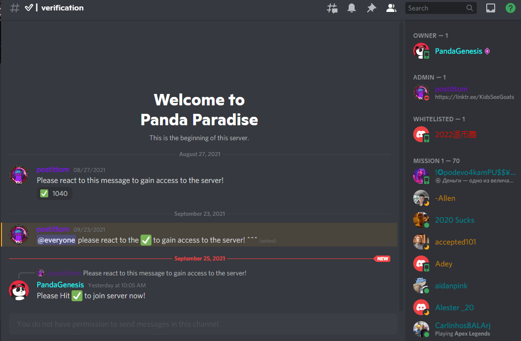 WELCOME TO PAND PARADISE This is the begining of this server discord ...