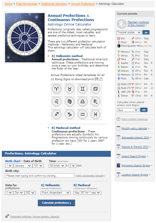 Zodiac profection wheel - Horoscopeaz.com