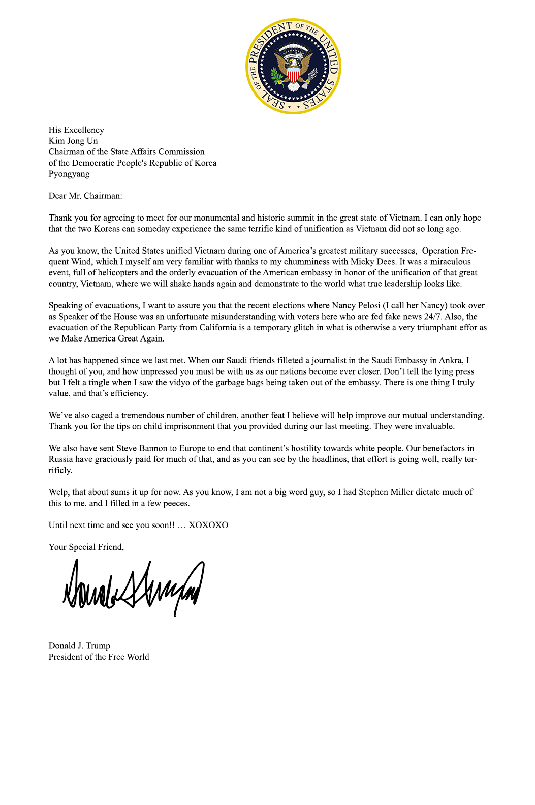 Trump’s Letter To Kim Jong Un Thanking Him for Summit in Vietnam | by ...