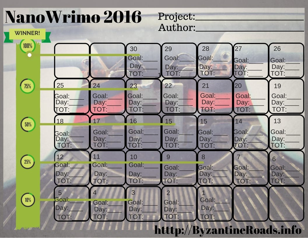 NaNoWriMo 2016 Progress Charts to Download | by Lou Yuhasz | Medium