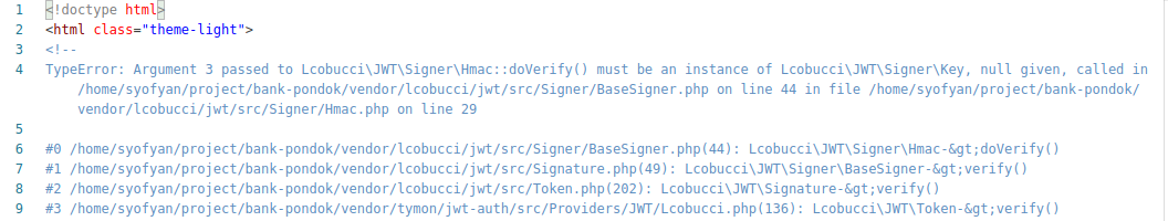 TypeError: Argument 3 passed to Lcobucci\JWT\Signer\Hmac::doVerify() must be an instance of ...