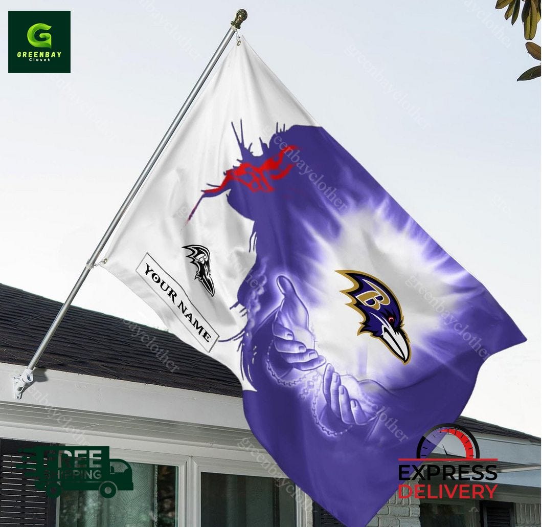 Baltimore Ravens NFL Jesus Personalized Flag: Faith Meets Team Pride ...
