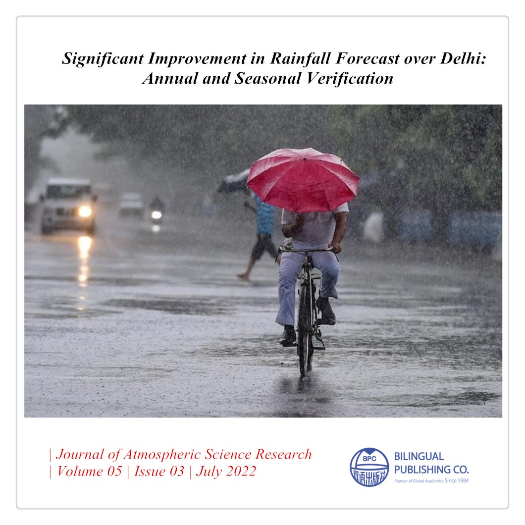 Significant Improvement In Rainfall Forecast Over Delhi Annual And
