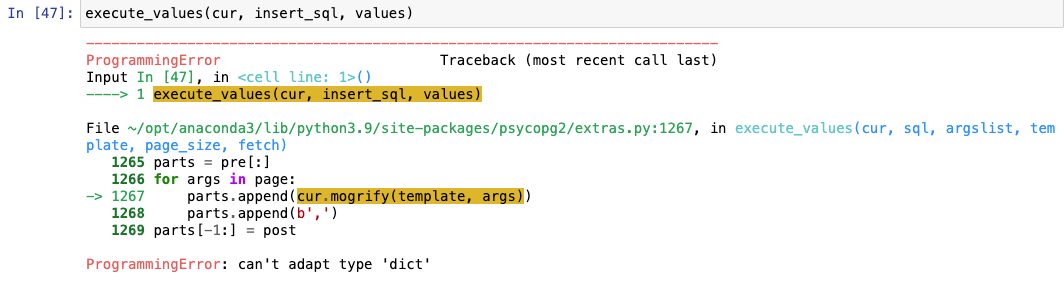[Python] How to fix psycopg2: SQL error: can’t adapt type ‘dict’? when ...