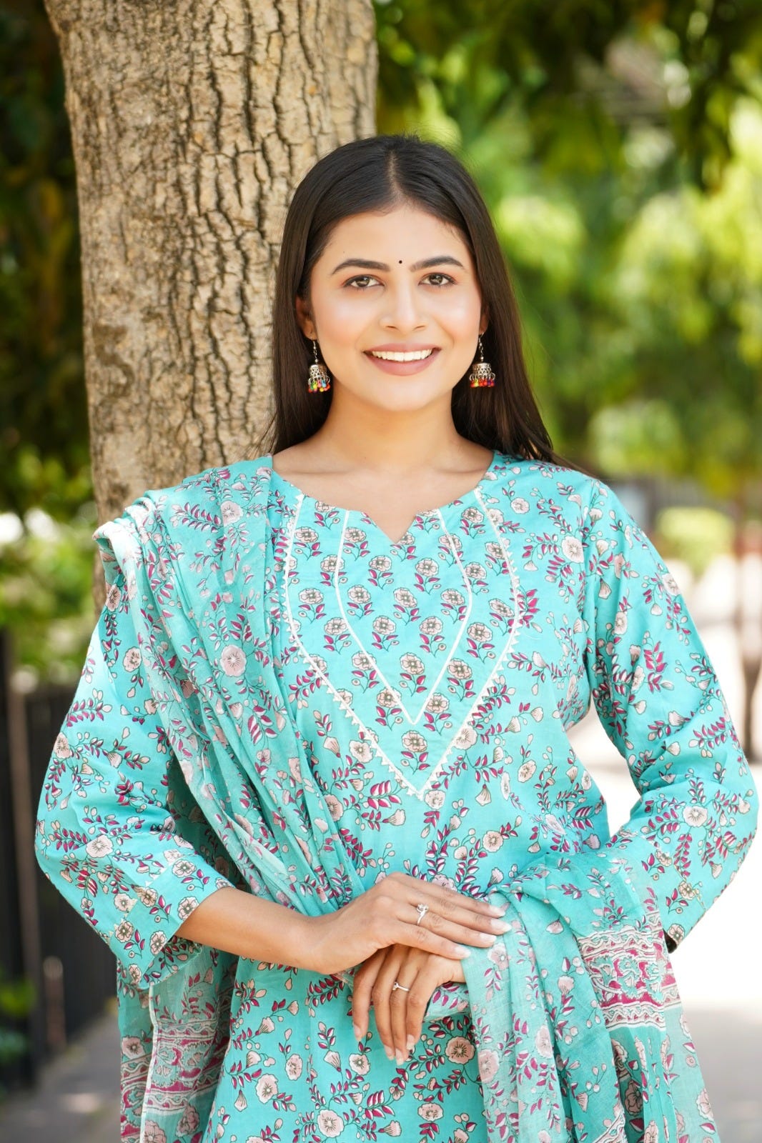 Jahida Premium Sky Blue Printed Cotton Kurta Pent With Dupatta Set For Women | by Newkurti | Medium