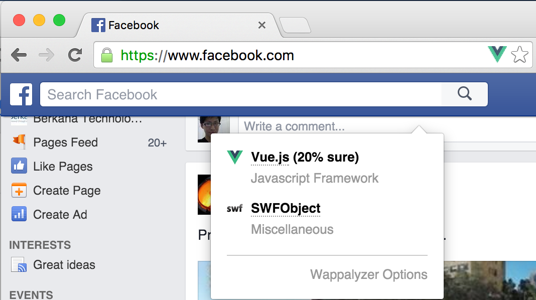 Curiously, React isn’t showing up on Wappalyzer when I visit Facebook ...