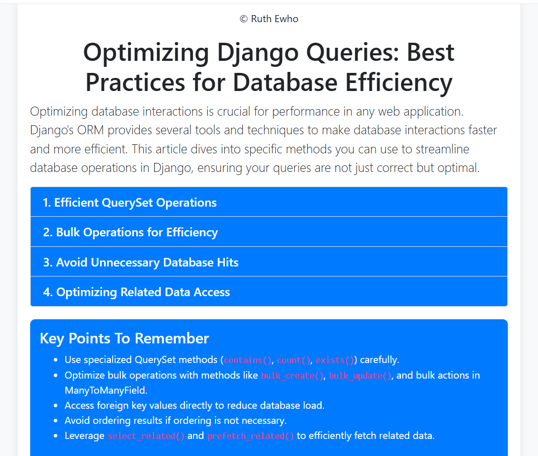 Optimizing Django Queries: Best Practices for Database Efficiency | by ... Optimizing Django Queries: Best Practices for Database Efficiency | by ...