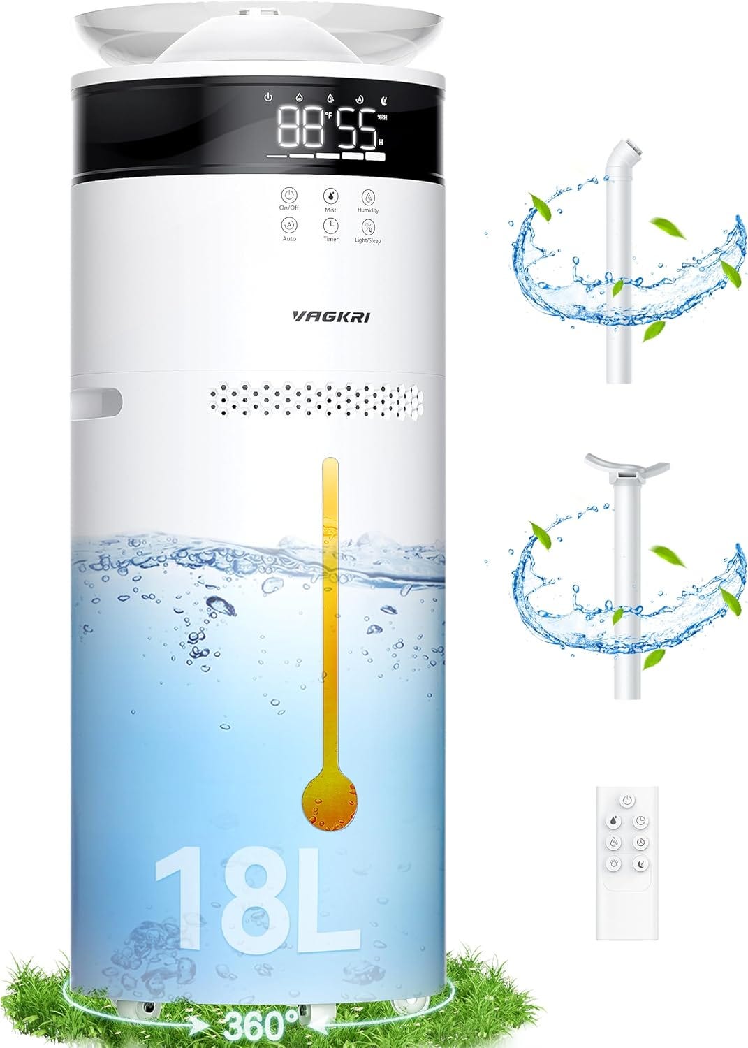 VAGKRI Humidifiers for Large Room, 18L Ultrasonic Cool Mist Humidifier ...